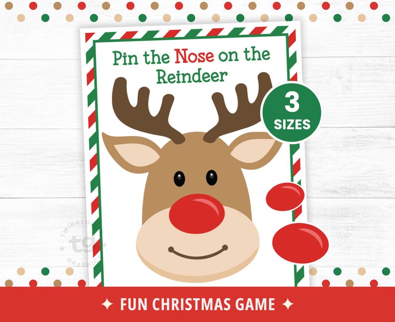 Pin the Nose on Reindeer Christmas Game Printable, Kids Classroom ...