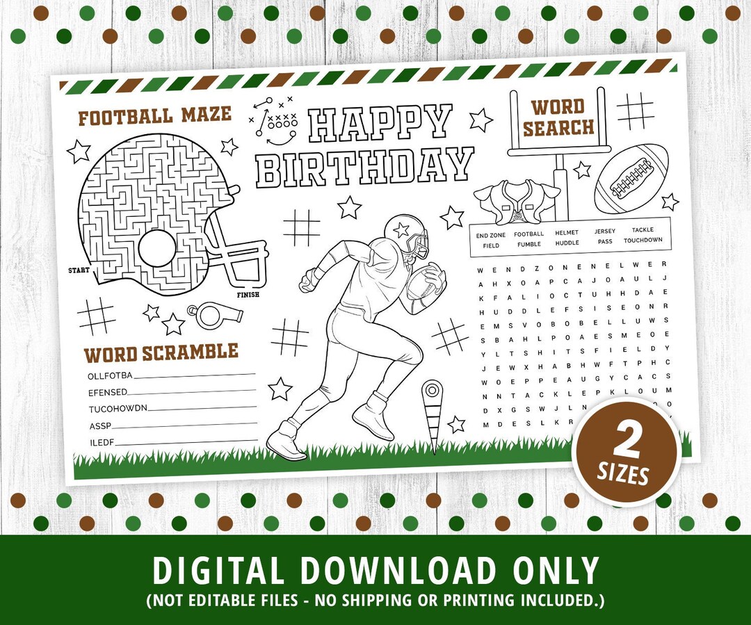 Football Placemat, Kids Football Coloring Placemat, Football Games ...
