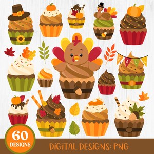 Fall Cupcakes Clipart, Thanksgiving Cupcakes Clipart, Fall Clipart ...