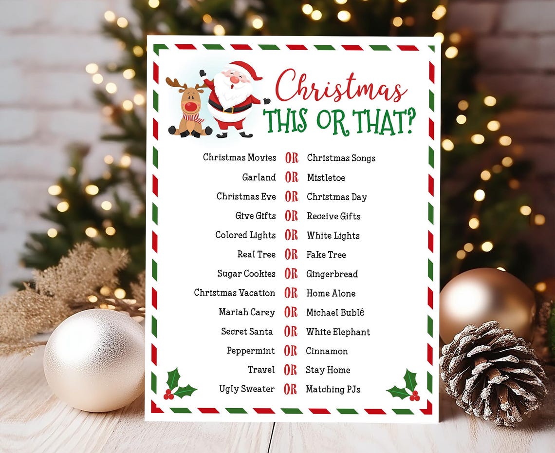 Printable Christmas This or That Game, Christmas Party Game, Christmas ...