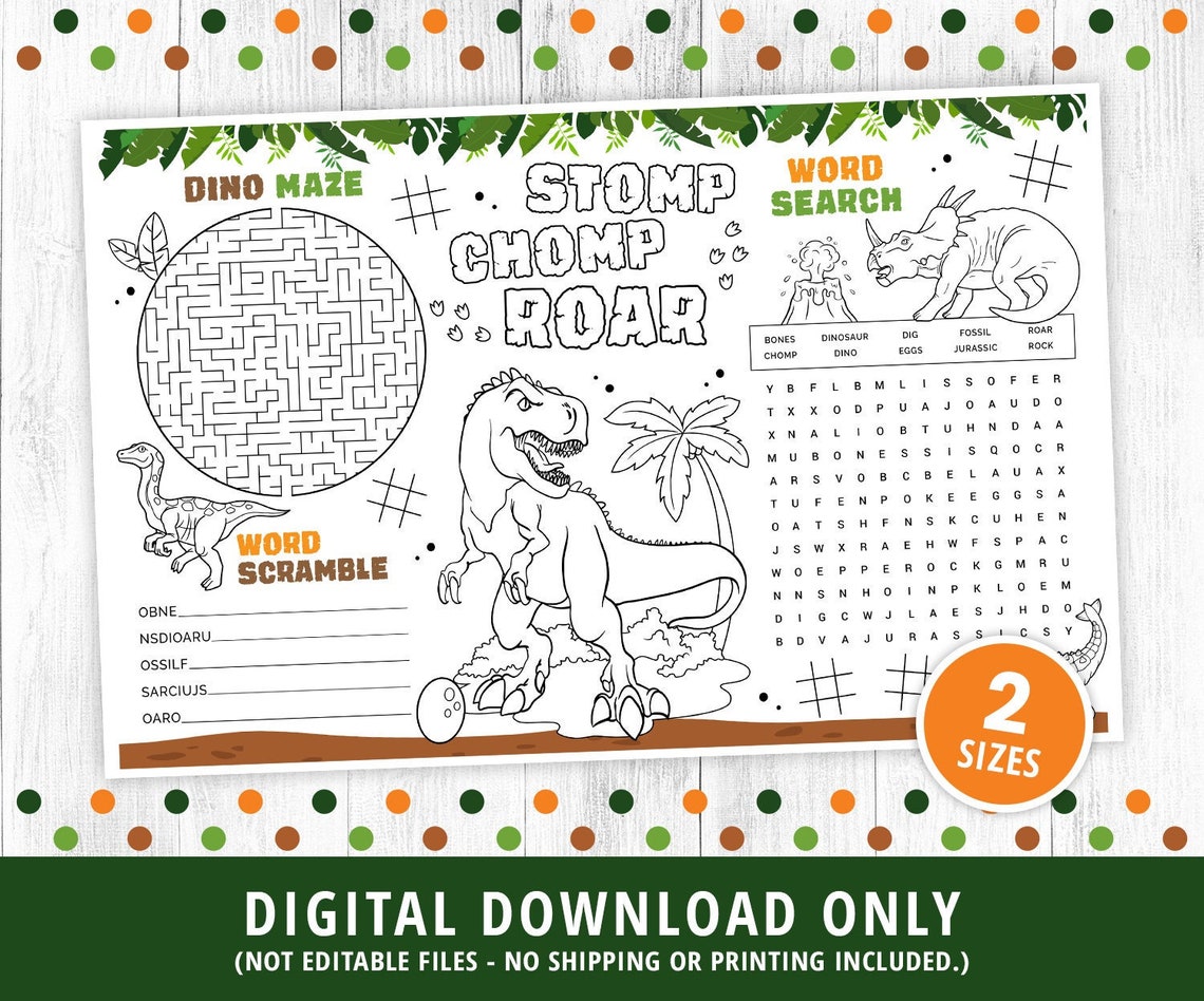 Dinosaur Placemat Kids Dinosaur Coloring Placemat Dinosaur - Etsy