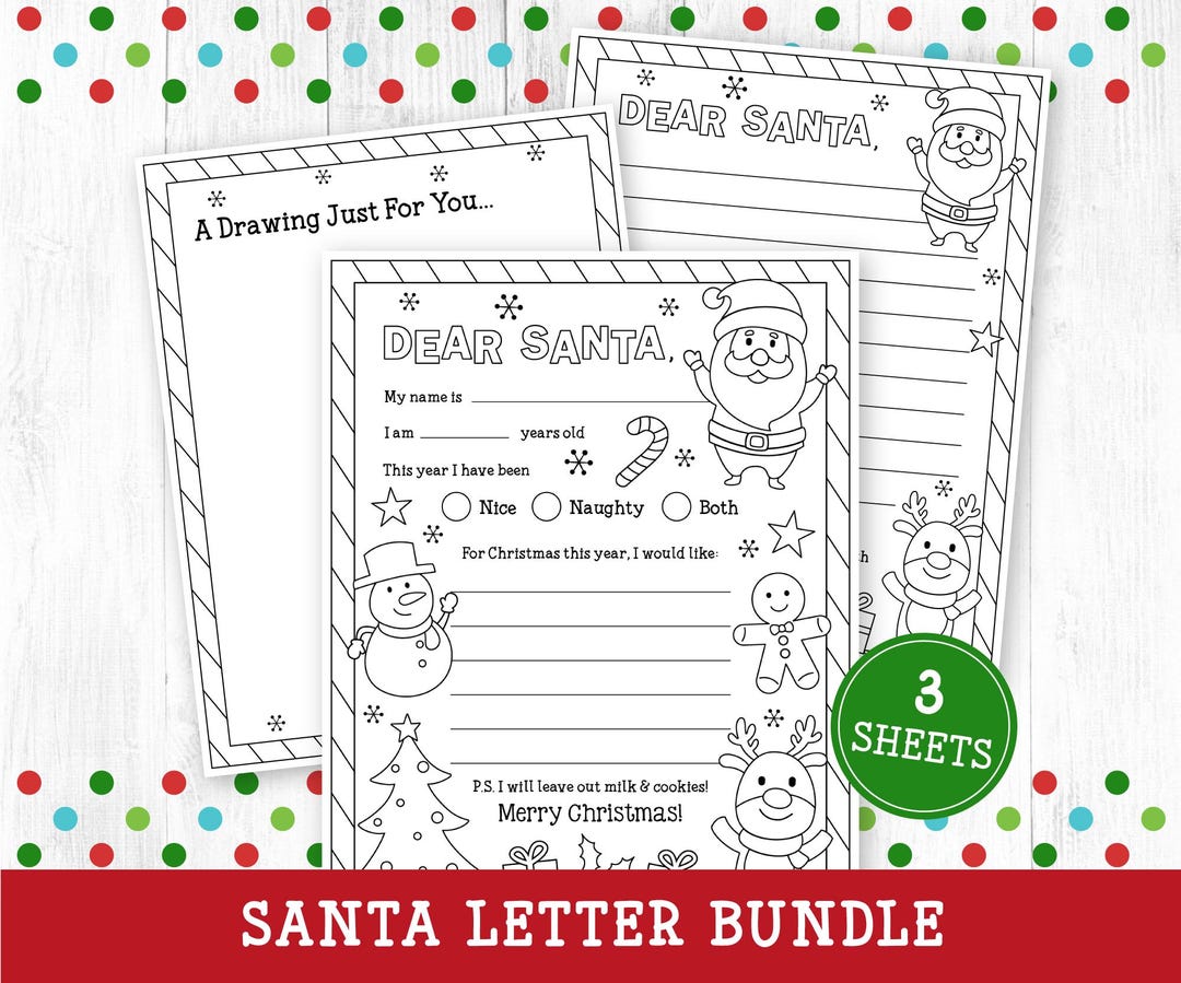 Letter to Santa Coloring Sheets Bundle, Printable Dear Santa Letter ...