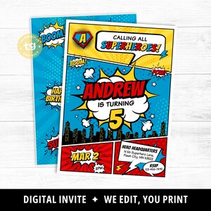 Superhero Invitation, Superhero Comic Birthday Invite, Superhero ...