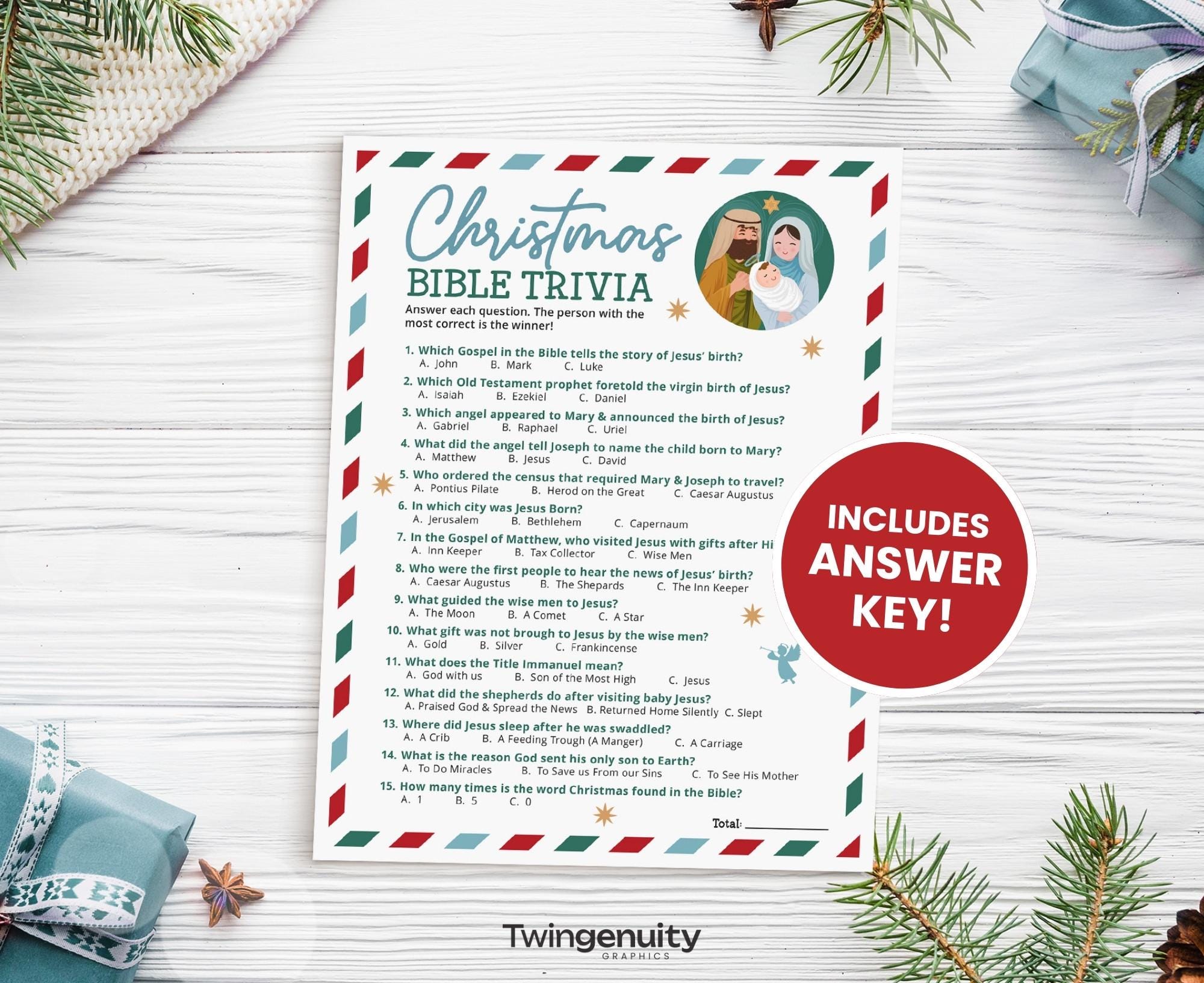 Christmas Bible Trivia Game Printable, Christmas Nativity Game, Church ...
