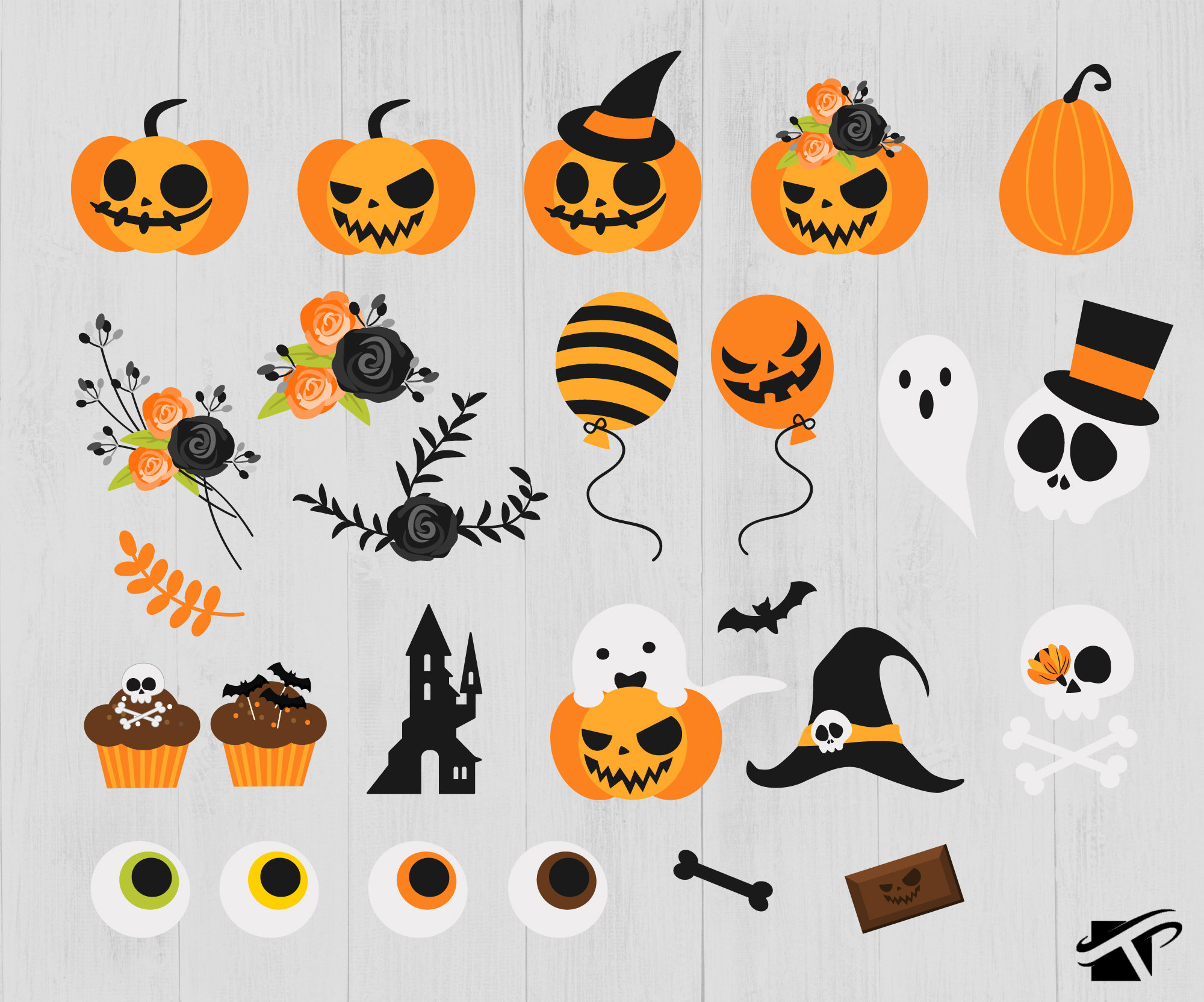 Halloween Clipart Spooky Pumpkin Floral Clipart Jack O | Etsy