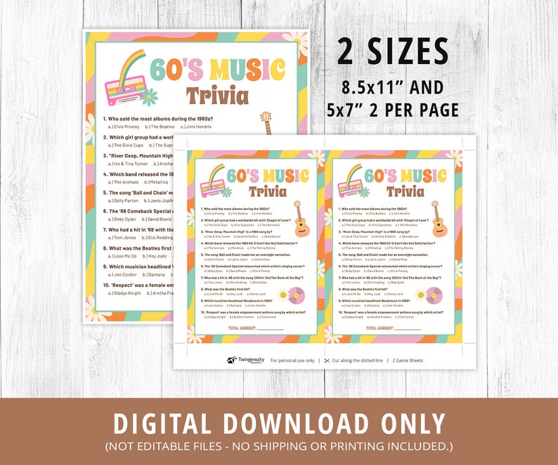 60s Games Bundle Printable, 60s Activities, 60s Party Games, 60s Trivia ...