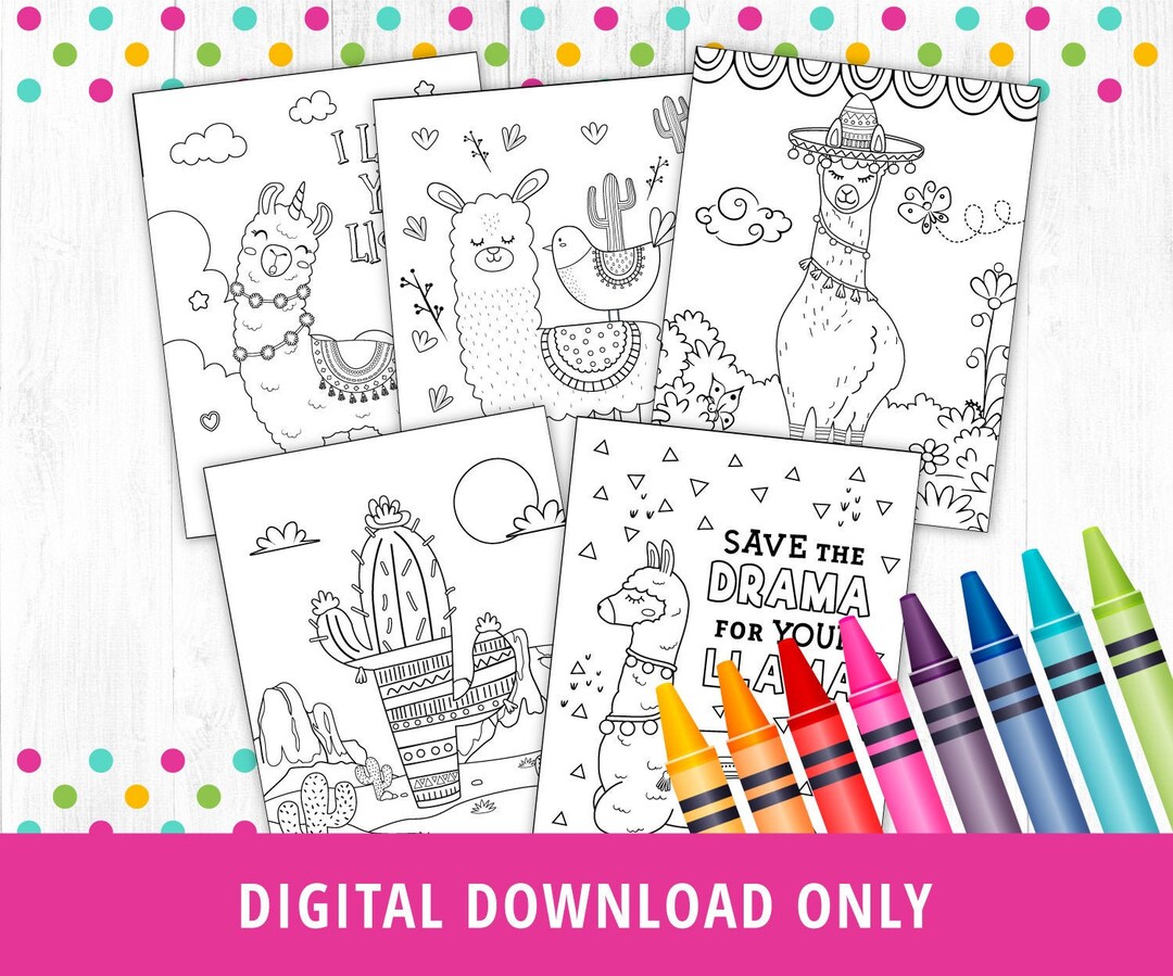 Llama Coloring Pages Fiesta Llama Printables Llama Games - Etsy