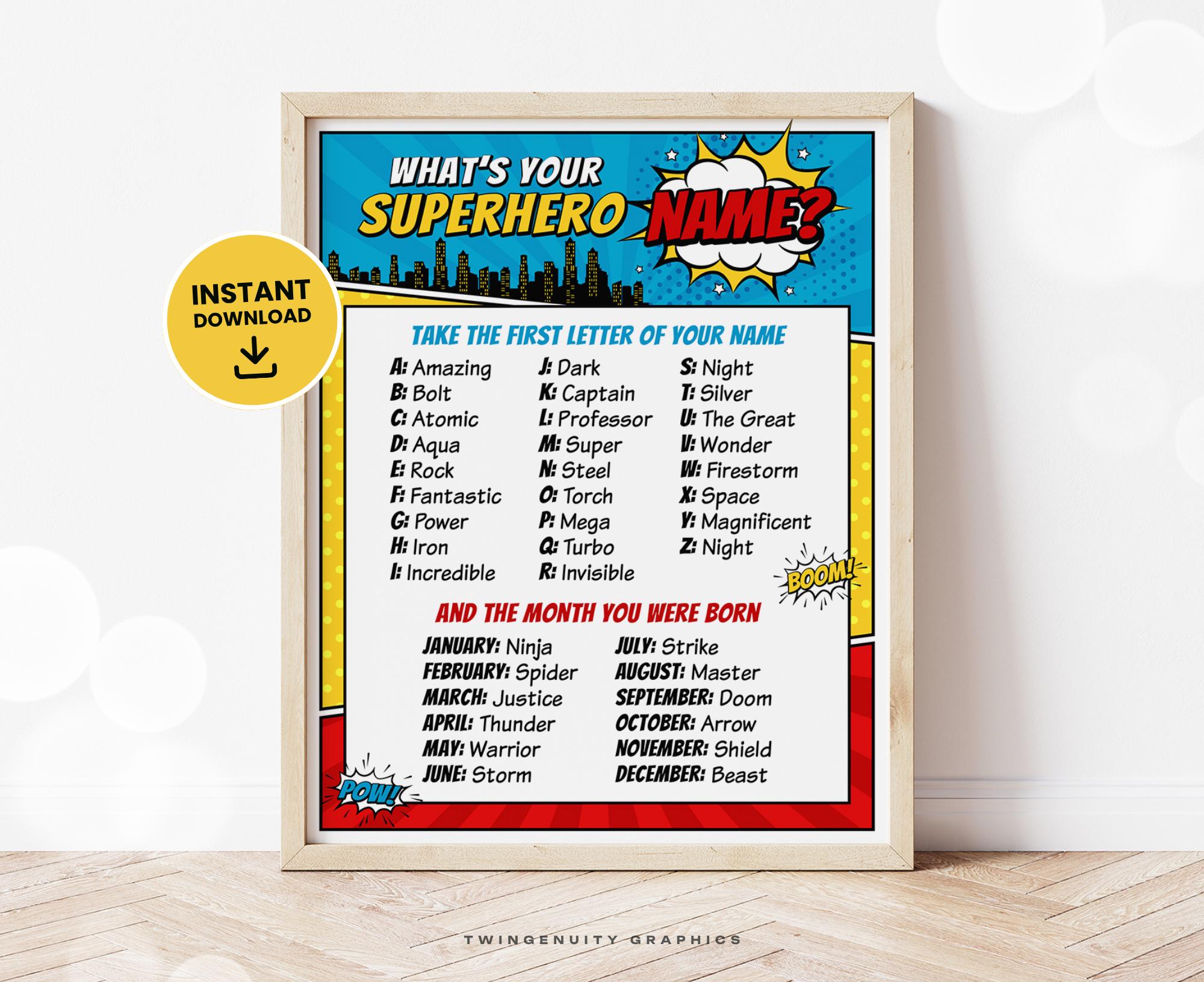 Superhero Party Sign, What's Your Superhero Name Sign, Superhero ...