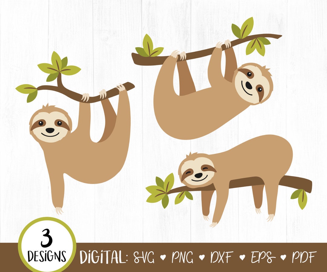 Sloth SVG, Sloth Clipart, Sloth SVG Bundle, Cute Sloth, Sloth Birthday ...