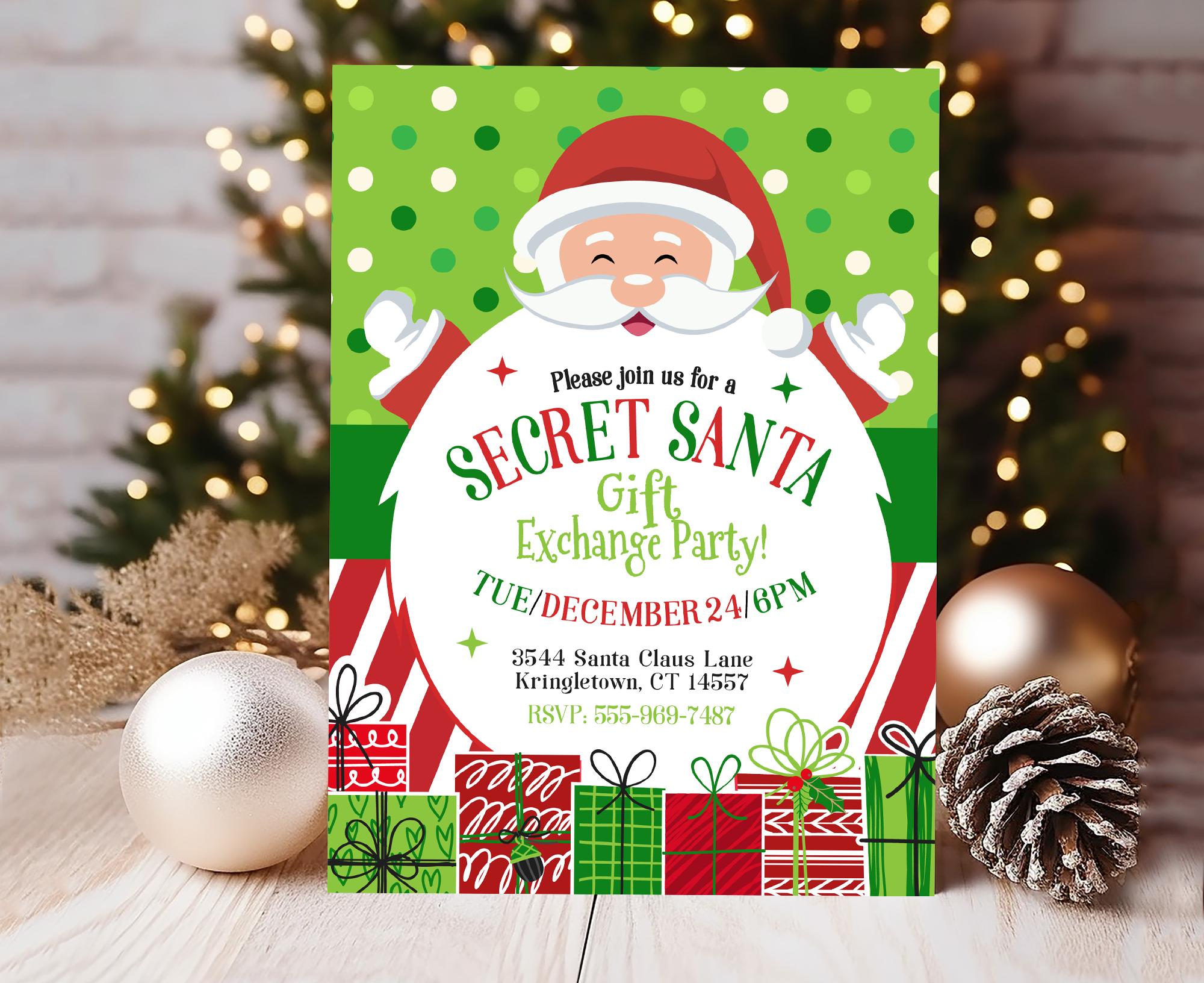 Secret Santa Gift Exchange Invite, Christmas Invitation, Santa Invite ...