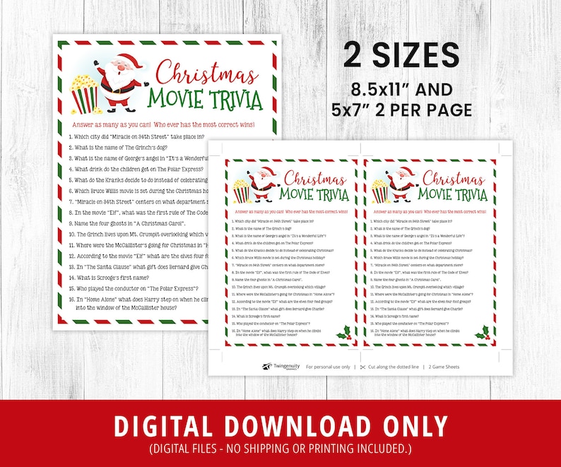 Christmas Movie Trivia Game Printable, Christmas Trivia Game, Christmas ...