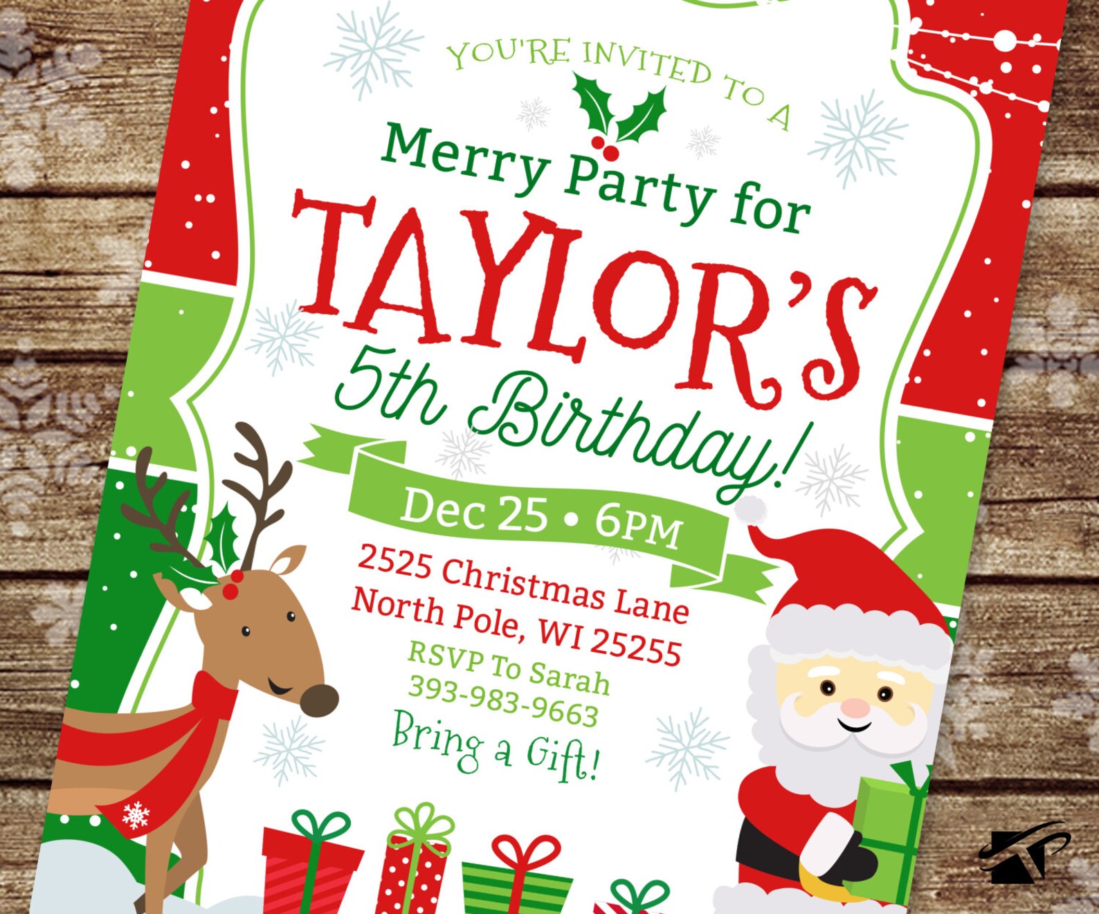 Christmas Birthday Invitation, Christmas Party Invitation, Kids ...
