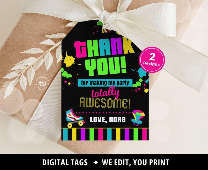 80s Thank You Tags, 80s Favor Tags, 80s Birthday Party, 80s Birthday ...