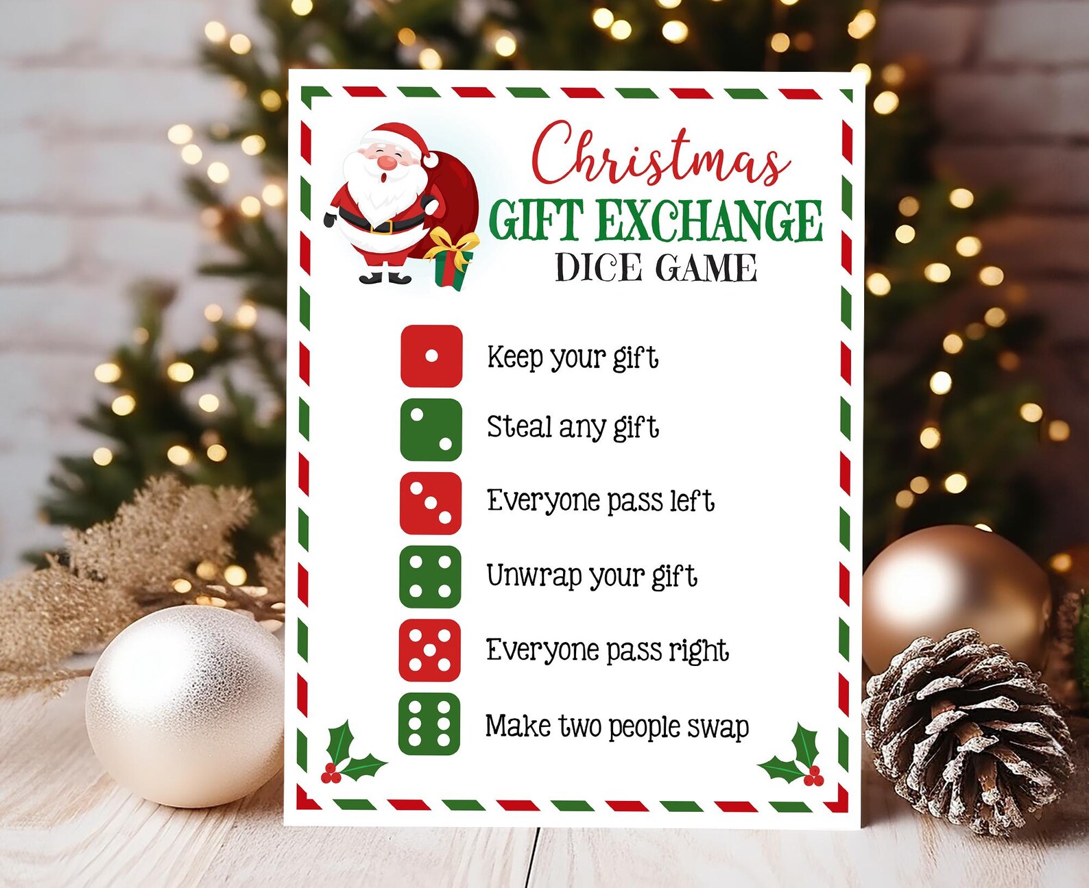Printable Christmas Gift Exchange Dice Game, Christmas Party Game ...