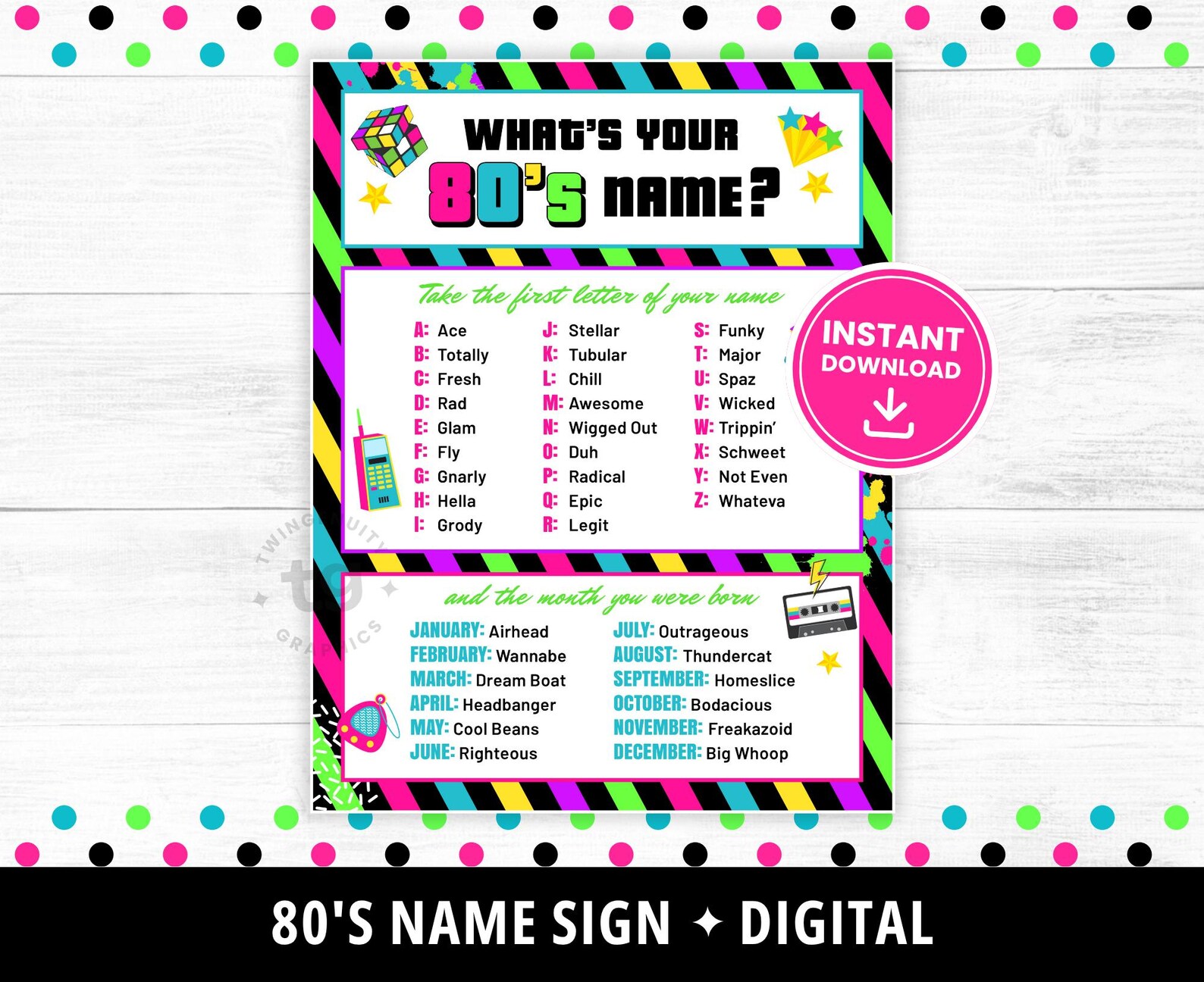 80s Party Sign, Whats Your 80s Name Sign, 80s Birthday Theme, 1980s ...