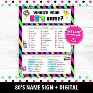 80s Party Sign, Whats Your 80s Name Sign, 80s Birthday Theme, 1980s ...