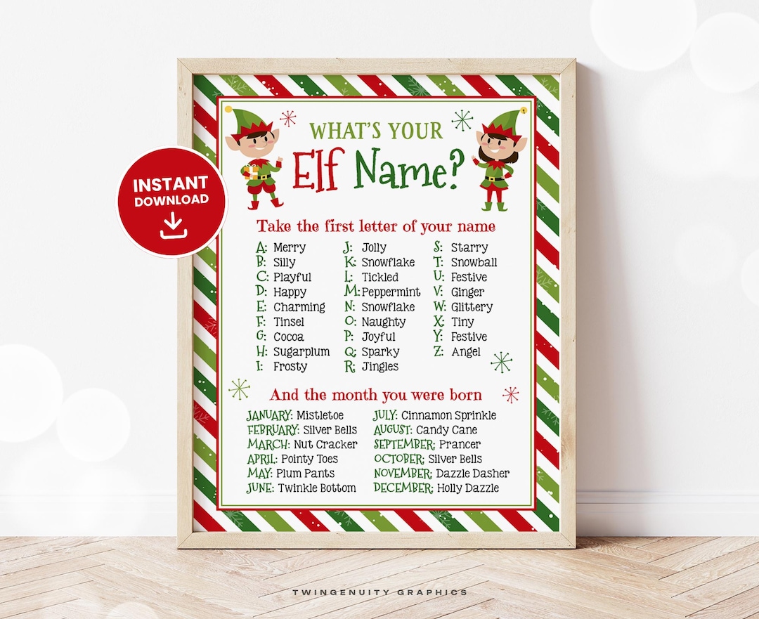 What's Your Elf Name Game Sign, Christmas Elf Name Game, Christmas ...
