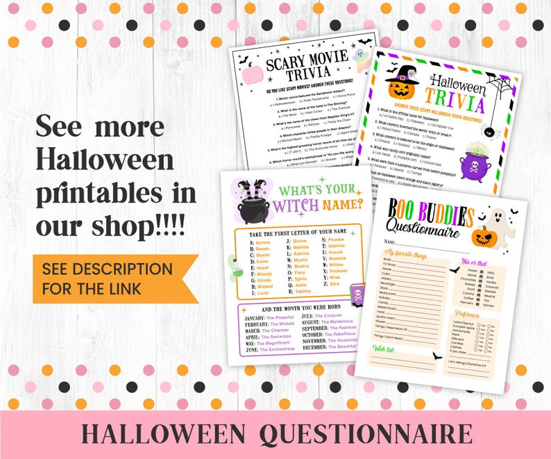 Halloween Gift Exchange Questionnaire, Printable Pink Favorite Things ...