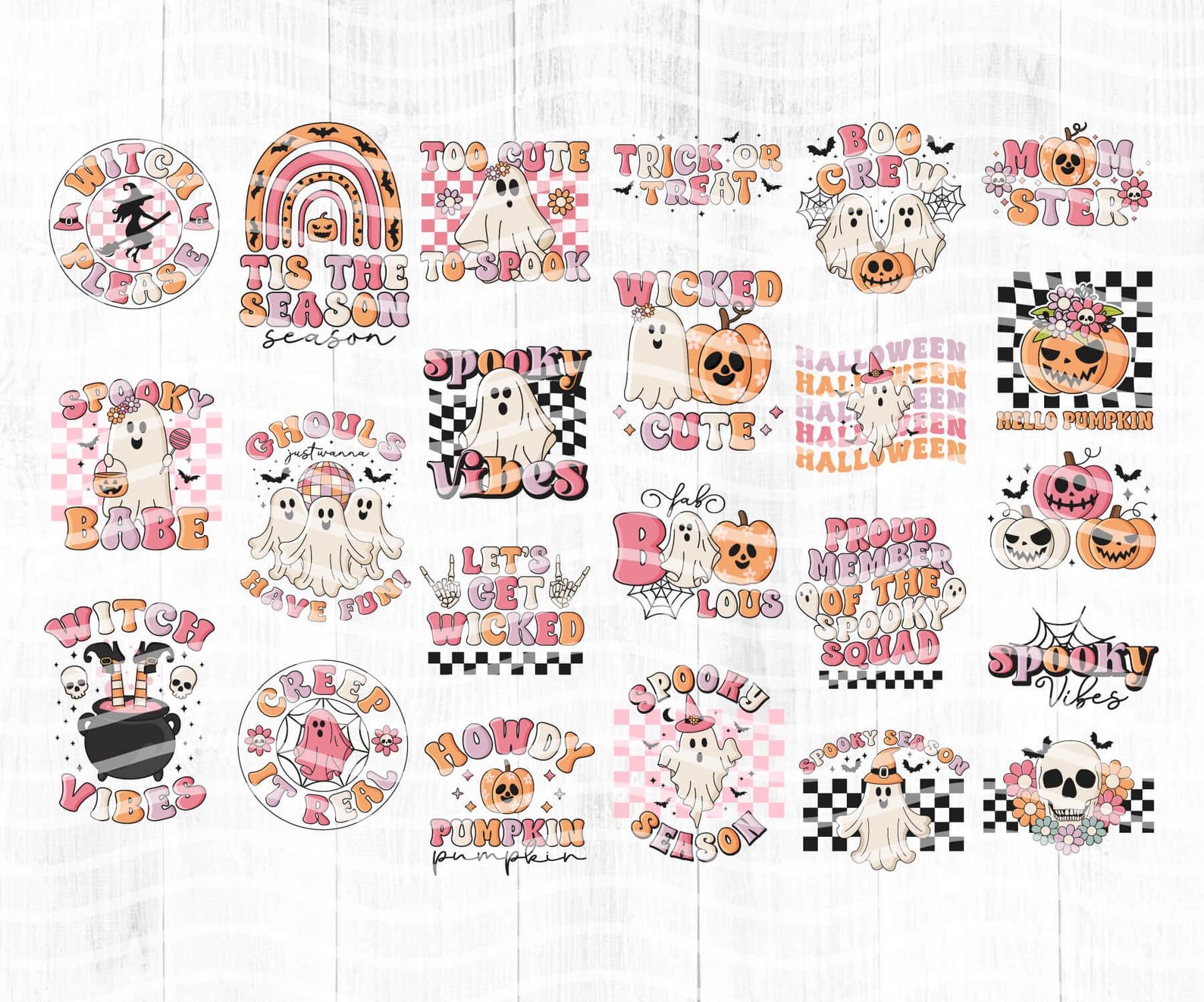 Retro Halloween Quotes Bundle Cute Groovy Pink, Spooky, Boo Crew ...