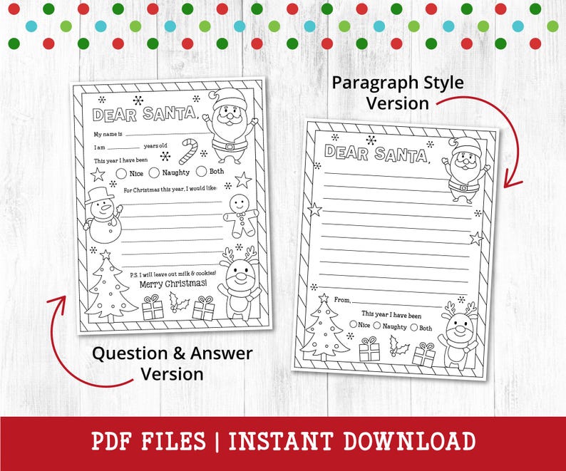 Letter to Santa Coloring Sheets Bundle, Printable Dear Santa Letter ...