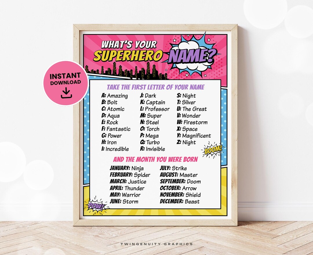 Girl Superhero Party Sign, What's Your Superhero Name Sign, Girl ...