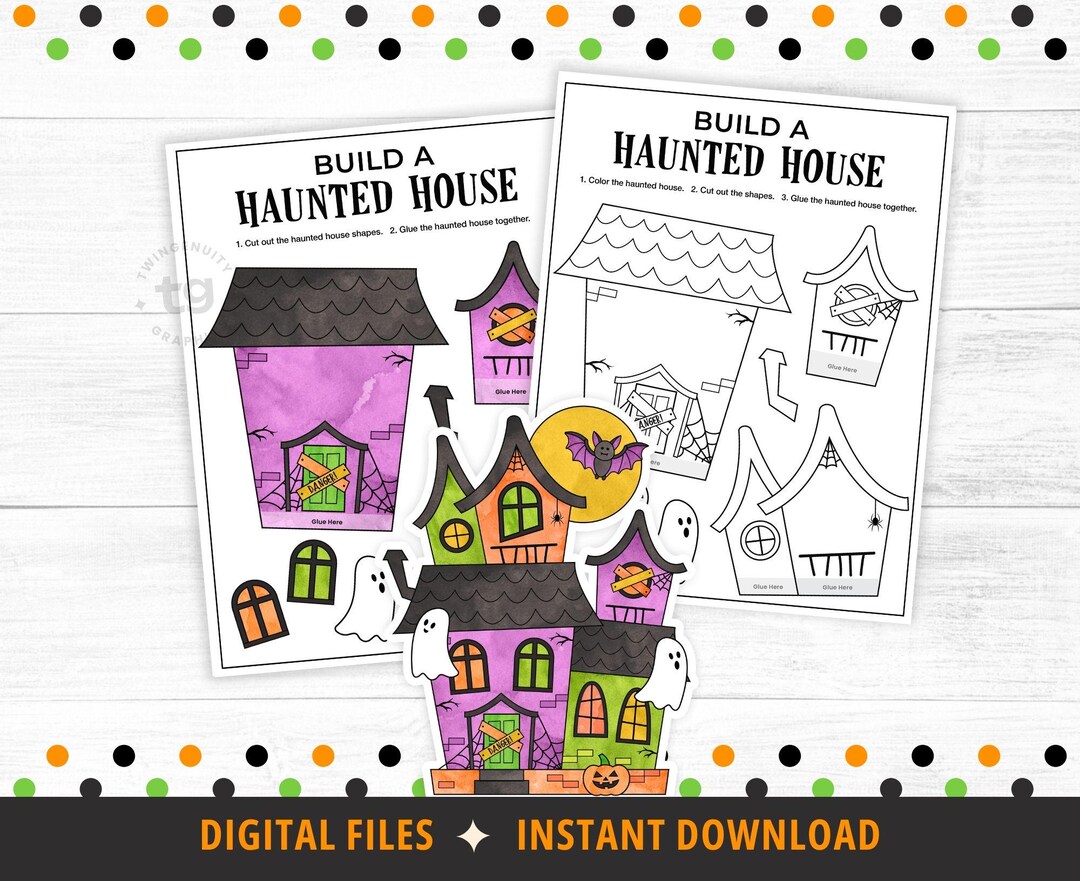 Build a Haunted House Kid's Craft, Printable Halloween Craft, Kid's ...