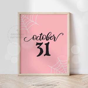 6 Pink Halloween Printable Wall Art, Halloween Signs, Cute Halloween ...