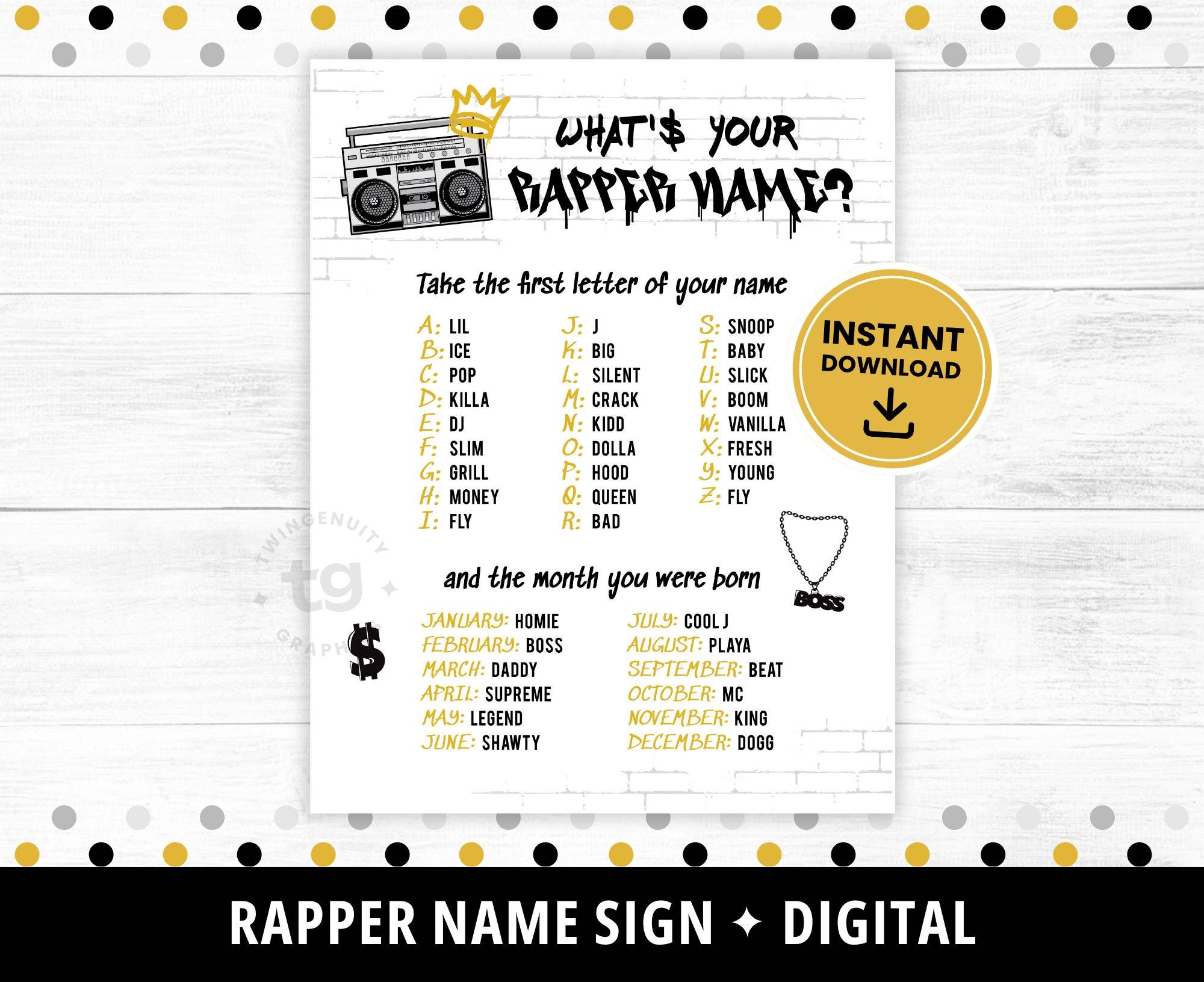 What's Your Rapper Name Sign, Rapper Party Sign, Rapper Hip Hop ...