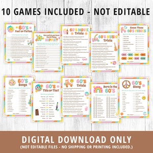 60s Games Bundle Printable 60s Activities 60s Party Games - Etsy