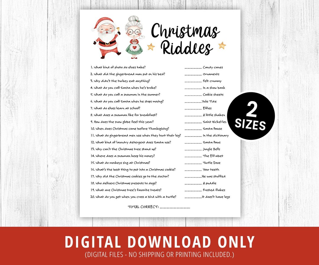 Christmas Riddles Game Printable, Christmas Party Game Kids, Christmas ...