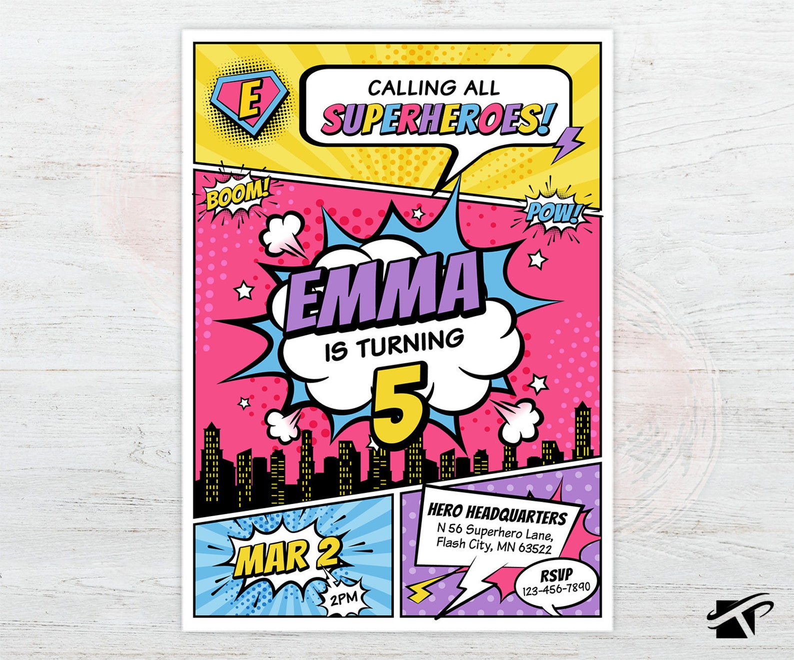 Girl Superhero Invitation Girl Superhero Comic Birthday | Etsy