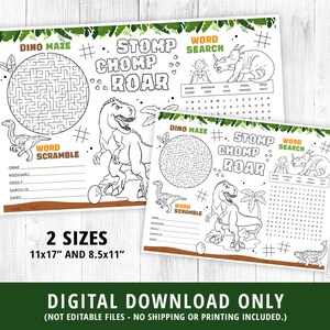Dinosaur Placemat, Kids Dinosaur Coloring Placemat, Dinosaur Games ...
