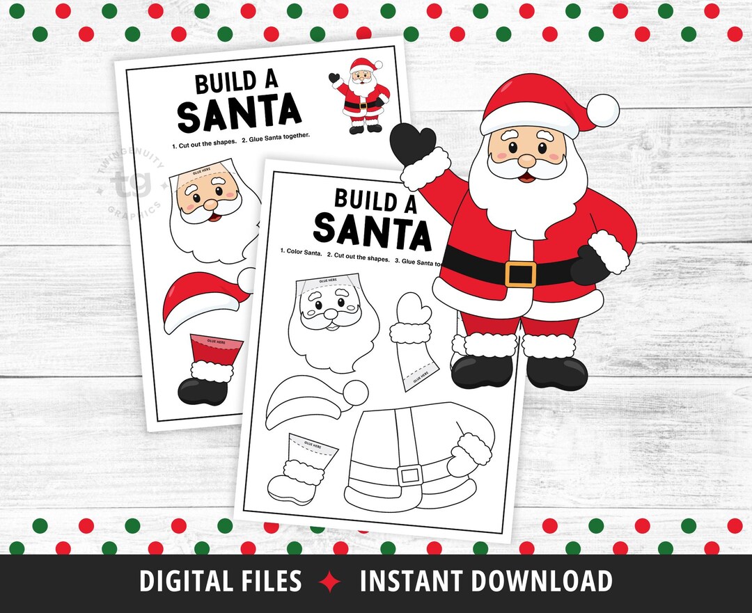 Build a Santa Kids Craft, Printable Christmas, Santa Activity, Winter ...