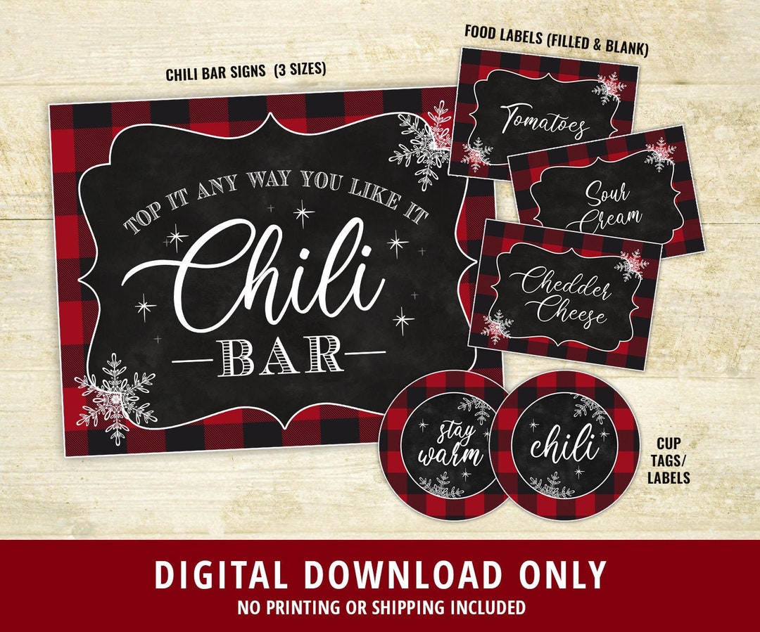 Chili Bar Kit, Chili Bar Sign, Lumberjack Chili Bar, Chili Bar Sign and ...