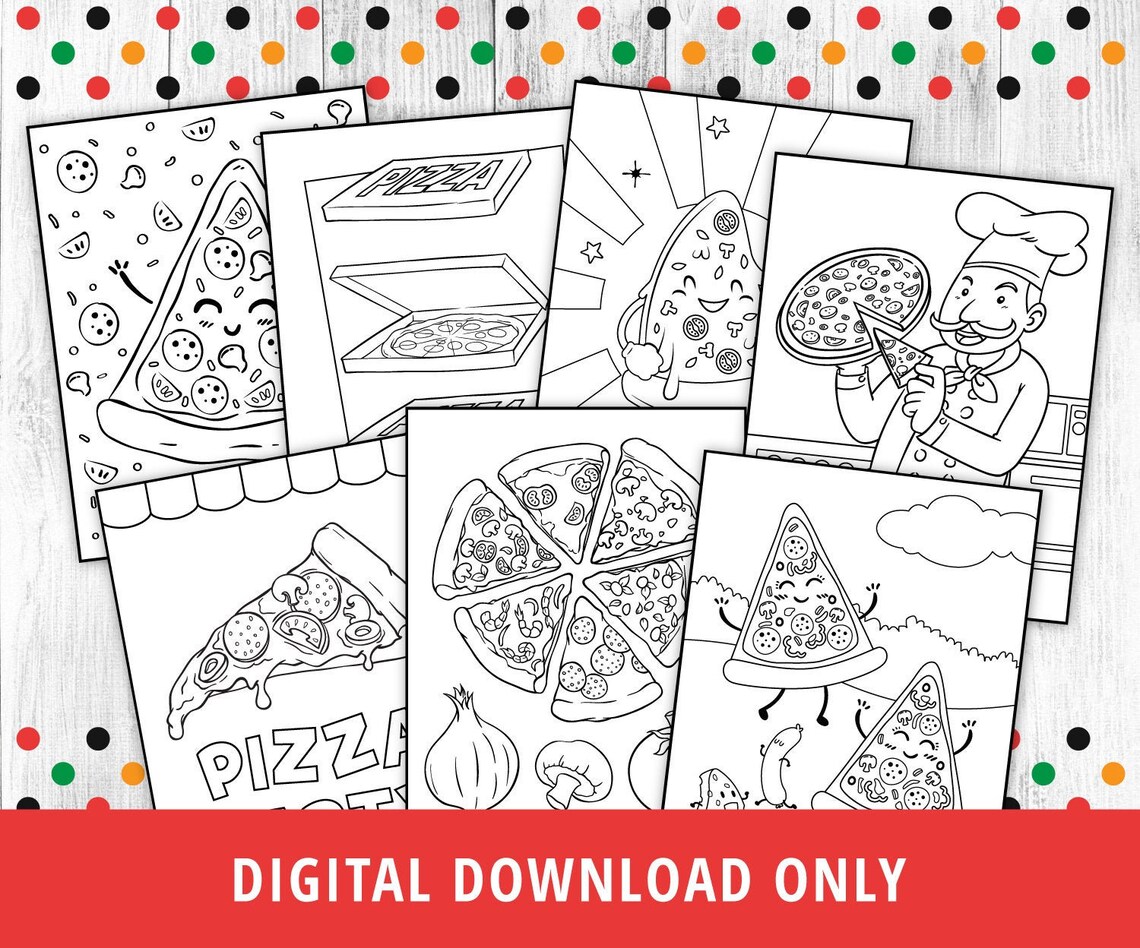 Pizza Coloring Pages Pizza Party Printables Pizza Birthday | Etsy