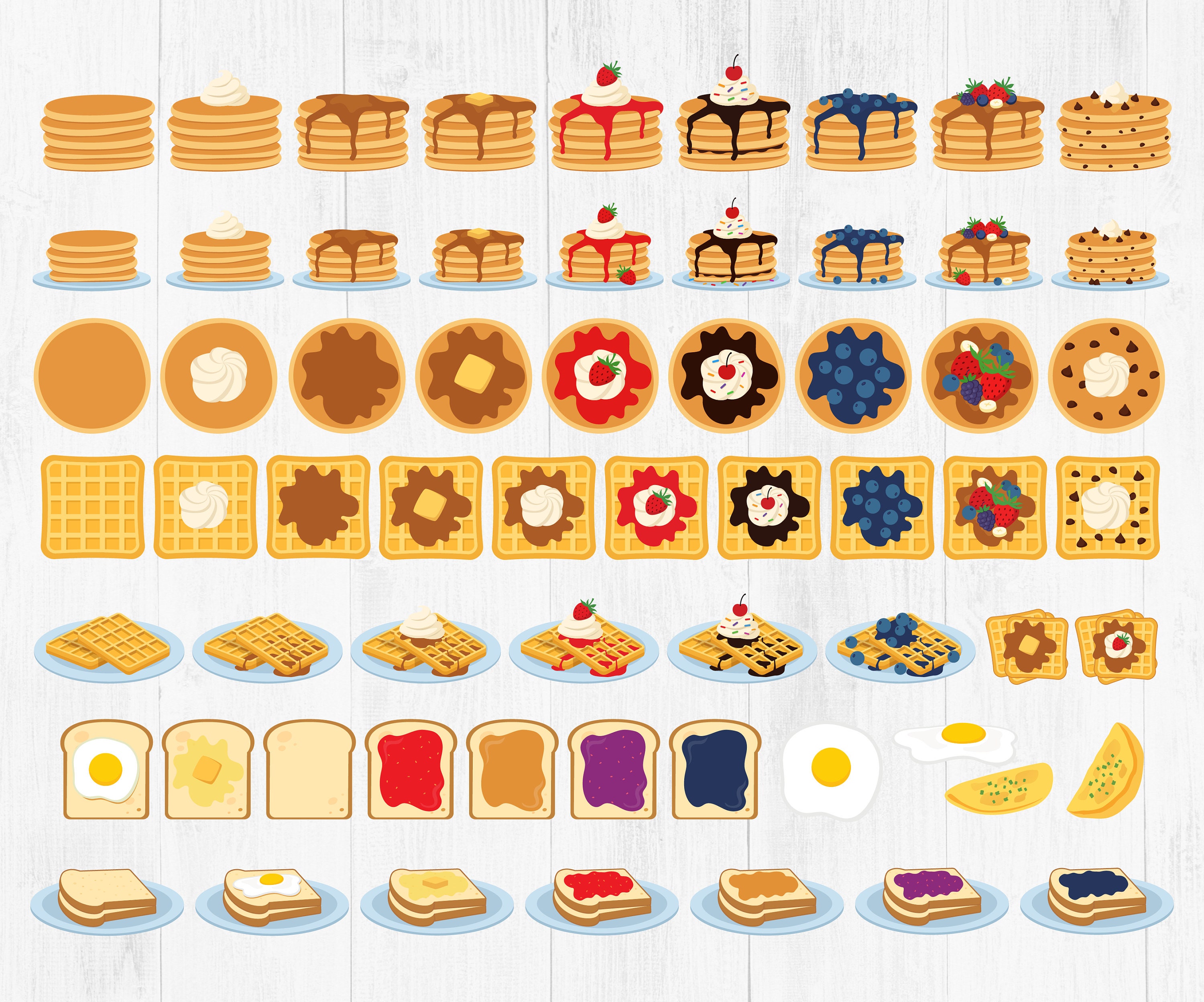 Breakfast Clipart, Breakfast Food Clipart, Pancakes Clipart, Waffles ...