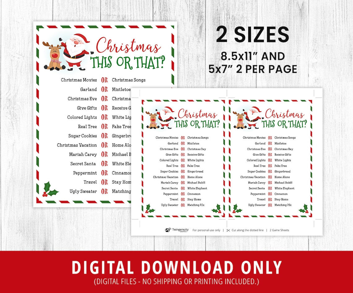 Printable Christmas This or That Game Christmas Party Game - Etsy