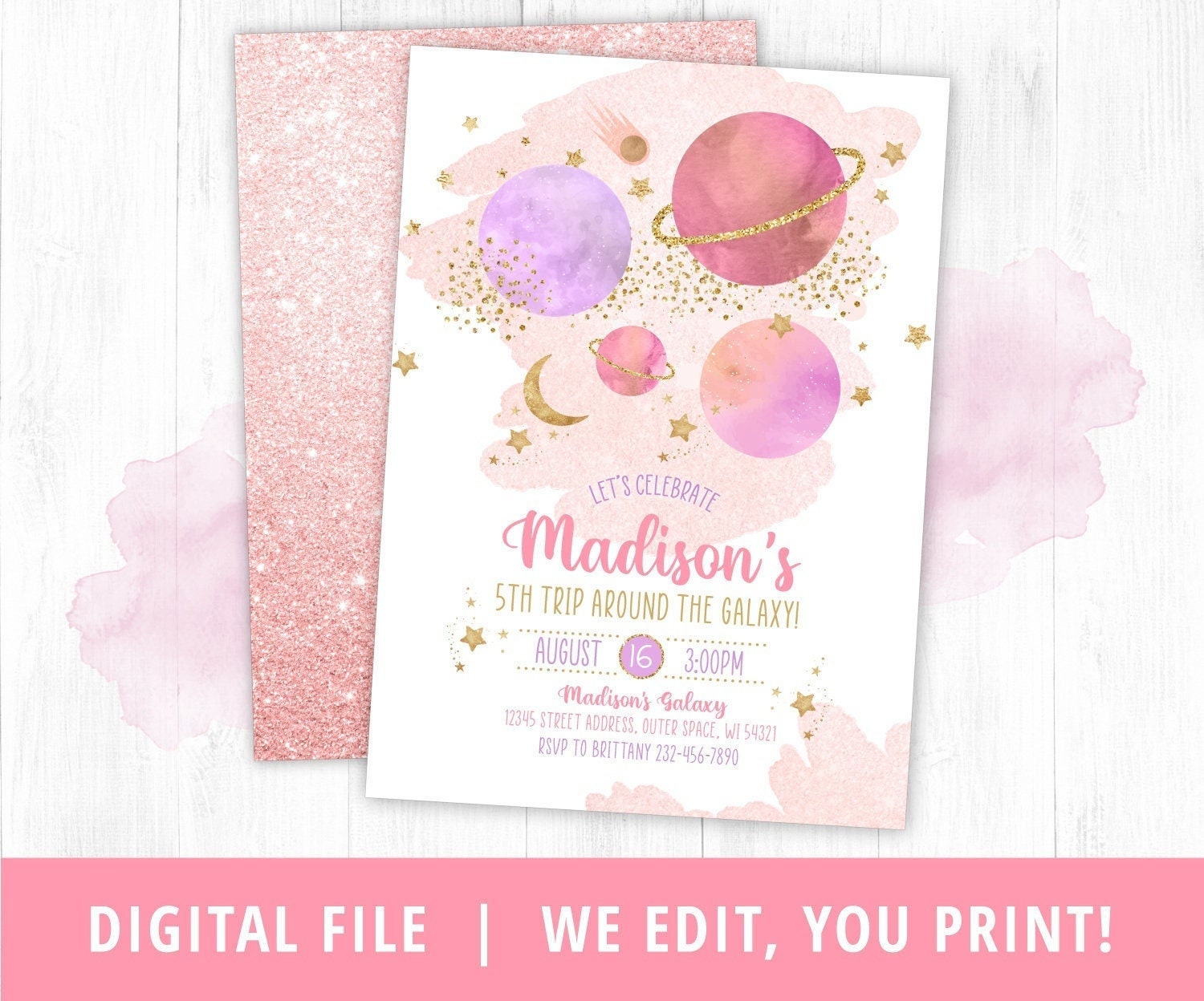 Space Planets Birthday Invitation Girl Outer Space Galaxy - Etsy