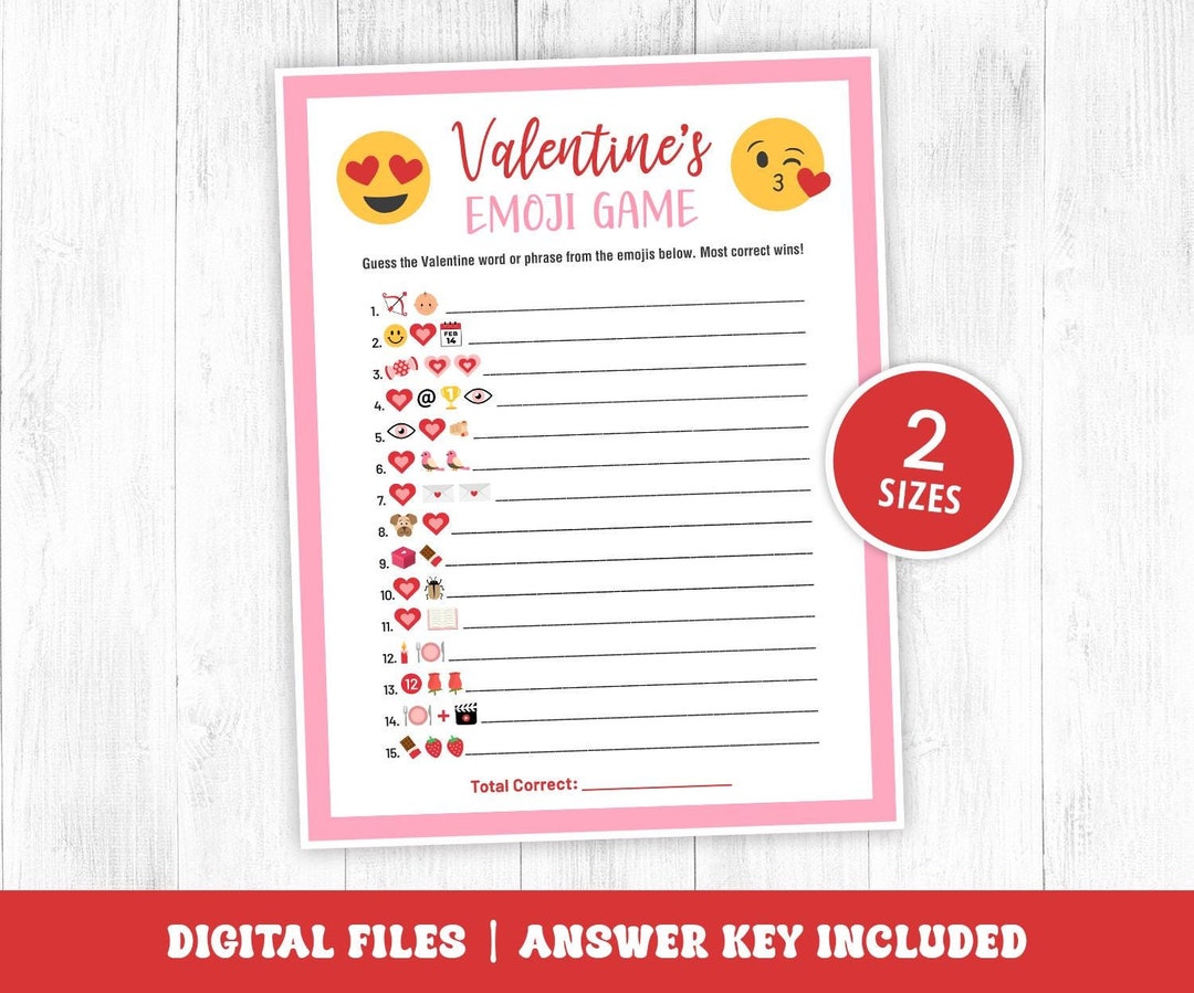 Valentine's Day Emoji Game, Valentine's Party Game, Printable Valentine ...
