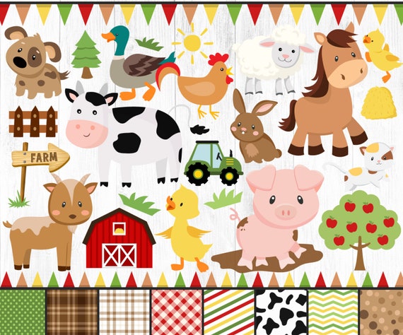 Farm Animals Clipart Farm Clipart Animals Clipart Cute Farm | Etsy