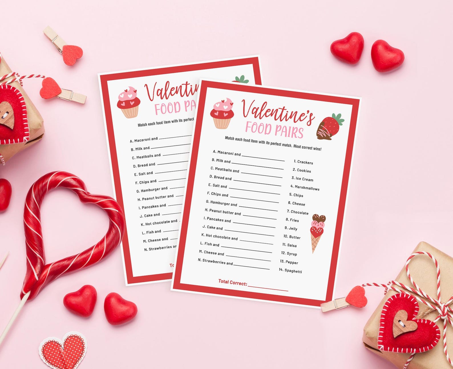 Valentine's Day Food Pairs Game, Valentine's Party Games, Valentines ...