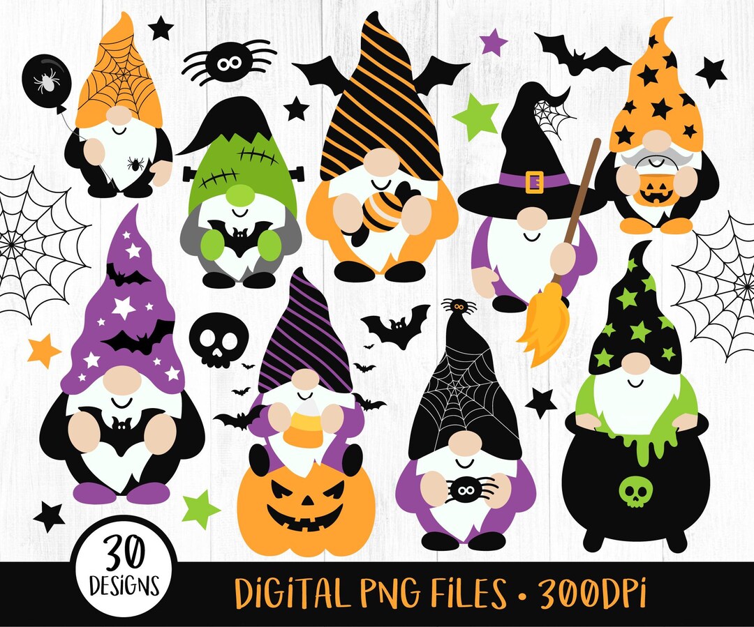 Halloween Gnomes Clipart Bundle, Cute Halloween Graphics, Gnomes PNG ...