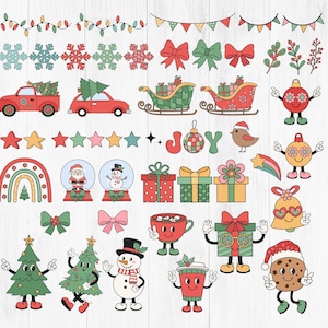Retro Christmas Clipart, Groovy Christmas Clipart, Christmas Clipart ...