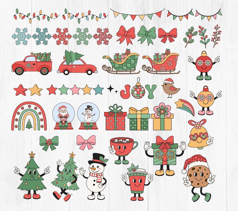 Retro Christmas Clipart, Groovy Christmas Clipart, Christmas Clipart ...