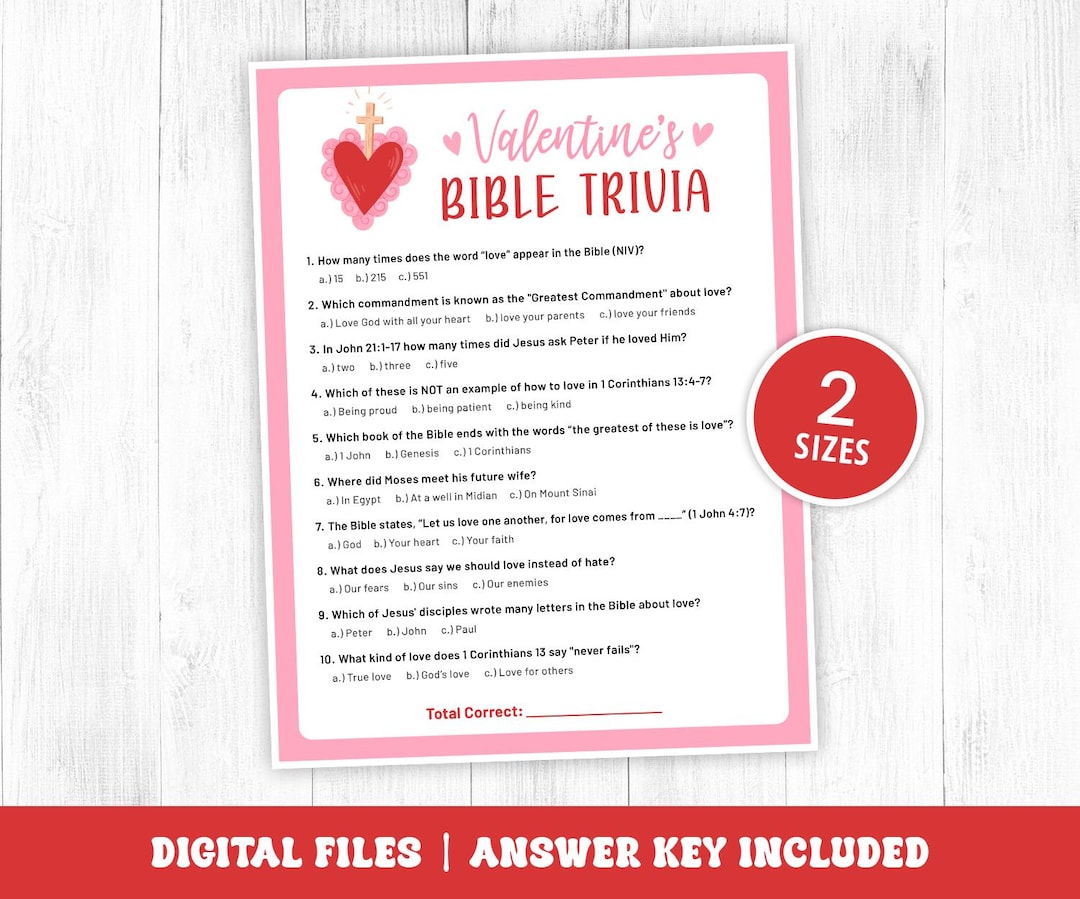 Valentine's Bible Trivia Game, Valentine's Church Game, Printable ...