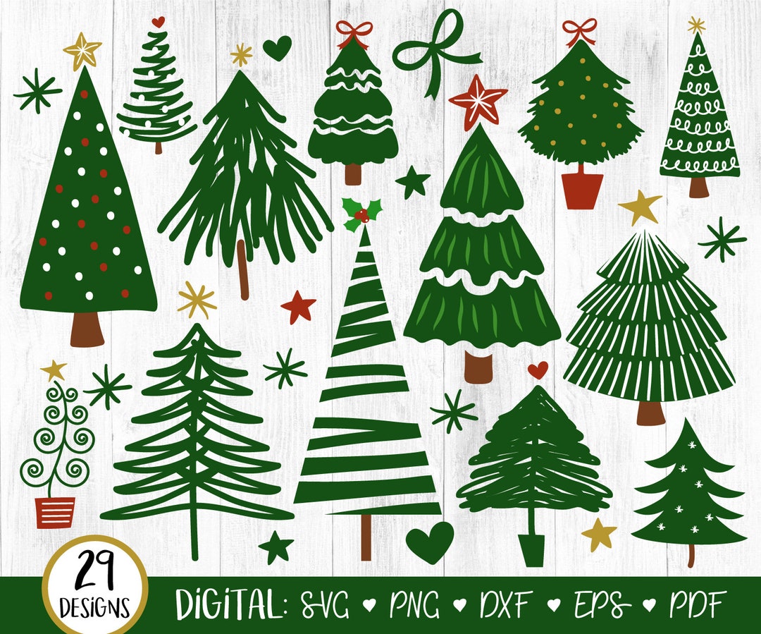 Christmas Trees Svg, Hand Drawn Christmas Tree Svg, Merry Christmas Svg ...