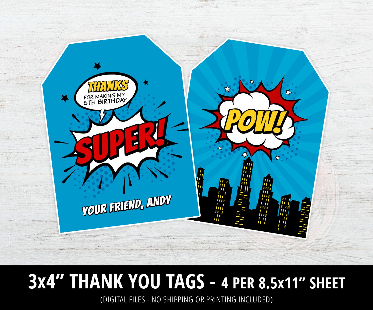 Superhero Thank You Tags, Superhero Favor Tags, Comic Birthday Party ...