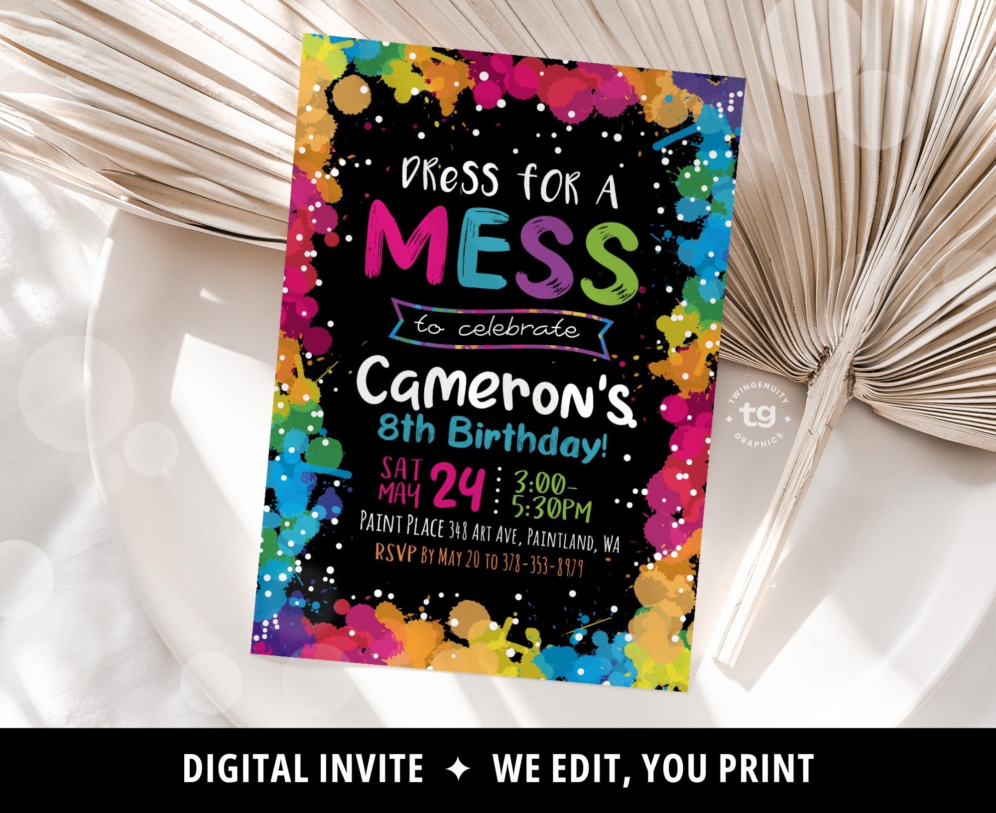 Art Birthday Party Invitation, Neon Painting Party Invitation, Art ...