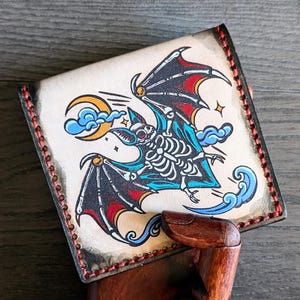Vintage Style American Traditional Tattoo Style Bat Bifold Leather ...