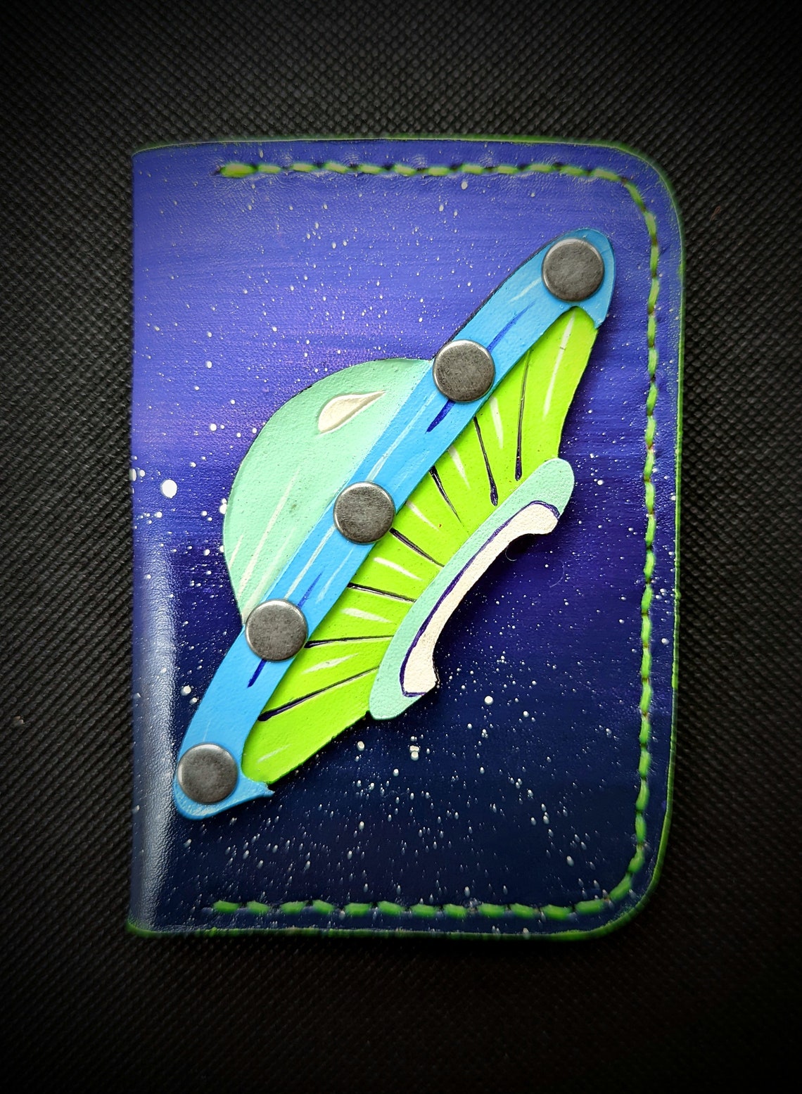 UFO Spaceship Leather Wallet in galaxy - Etsy